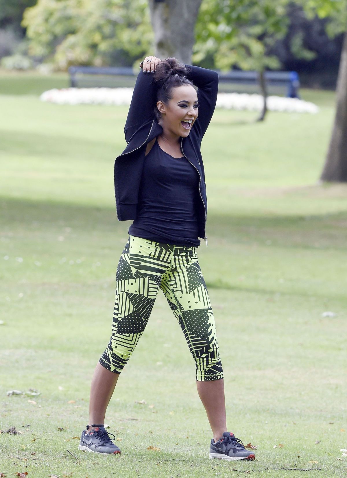 STEPHANIE DAVIS in Tights Workout in a Park in Manchester 07/29/2015 ...