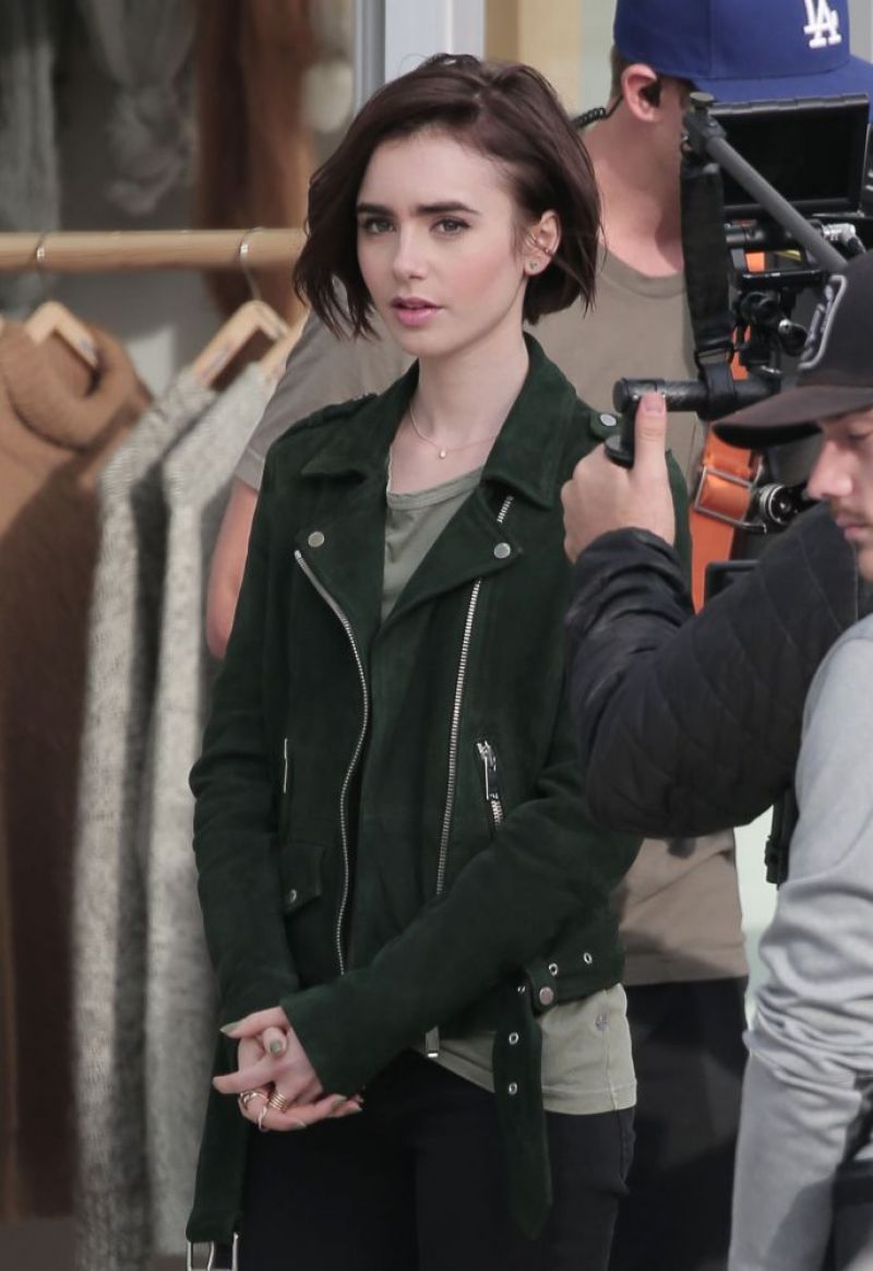 LILY COLLINS on the sSet of a Lancome Ads in Los Angeles 01/14/2016 ...