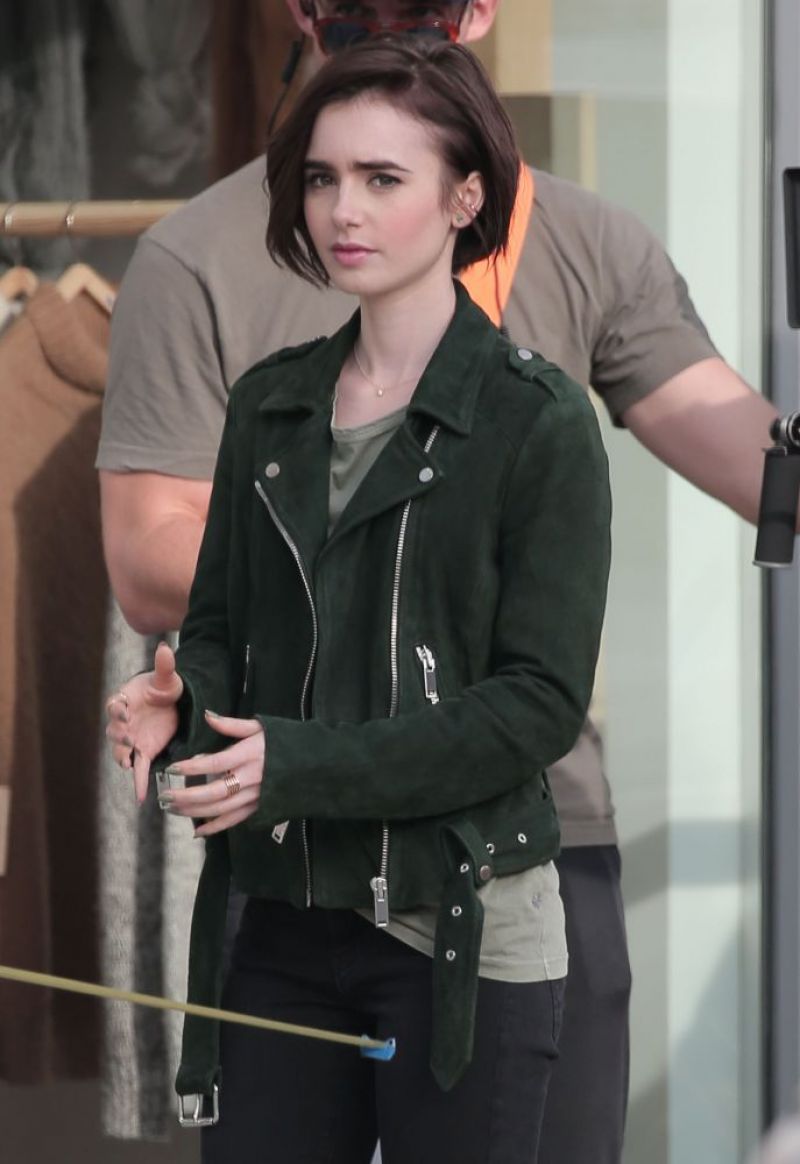 LILY COLLINS on the sSet of a Lancome Ads in Los Angeles 01/14/2016 ...