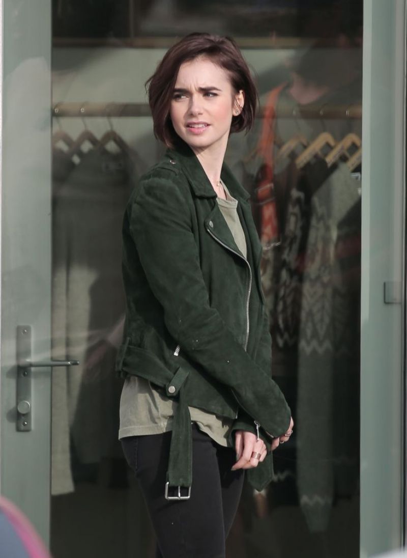 LILY COLLINS on the sSet of a Lancome Ads in Los Angeles 01/14/2016 ...