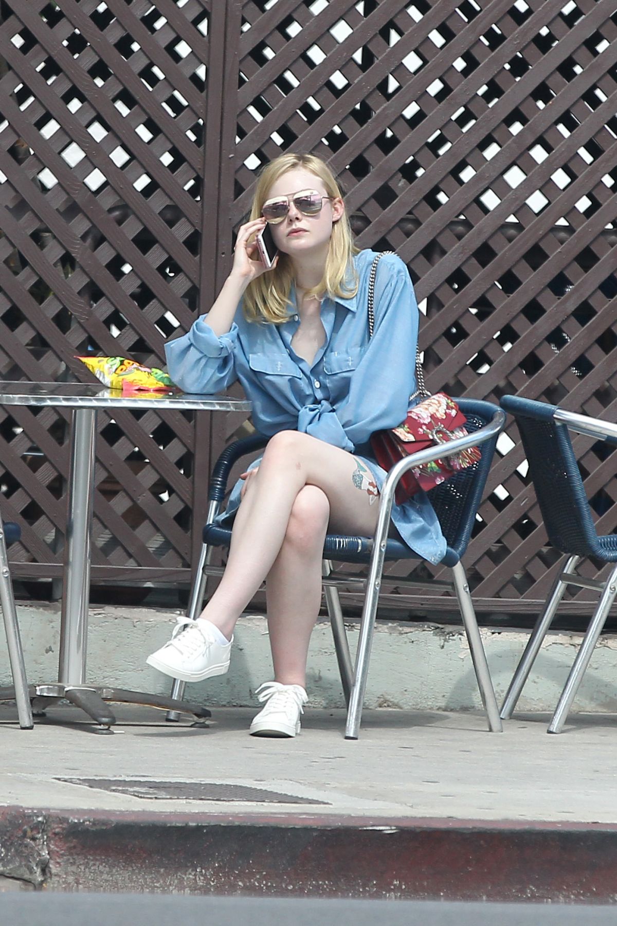 ELLE FANNING in Denim Short Out in Los Angeles 06/28/2016 – HawtCelebs