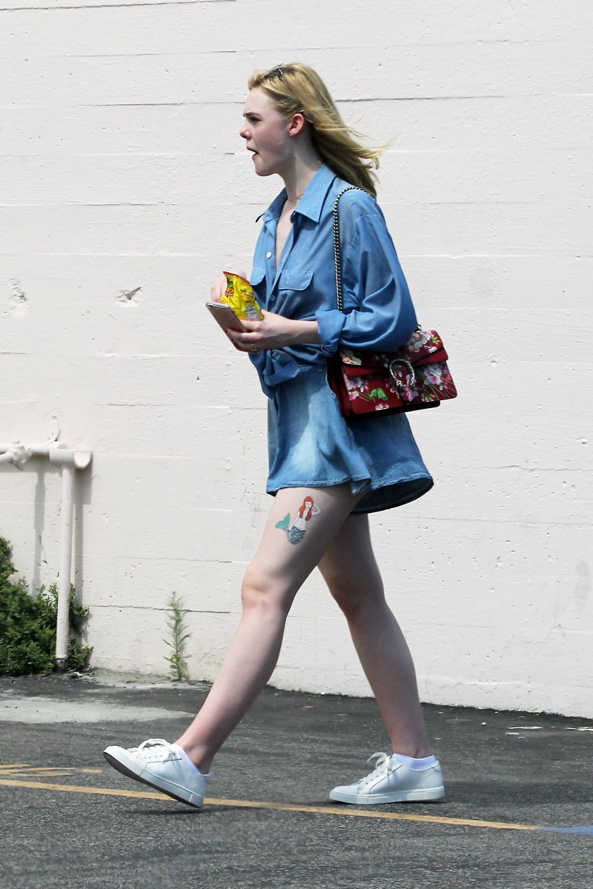 ELLE FANNING in Denim Short Out in Los Angeles 06/28/2016 – HawtCelebs