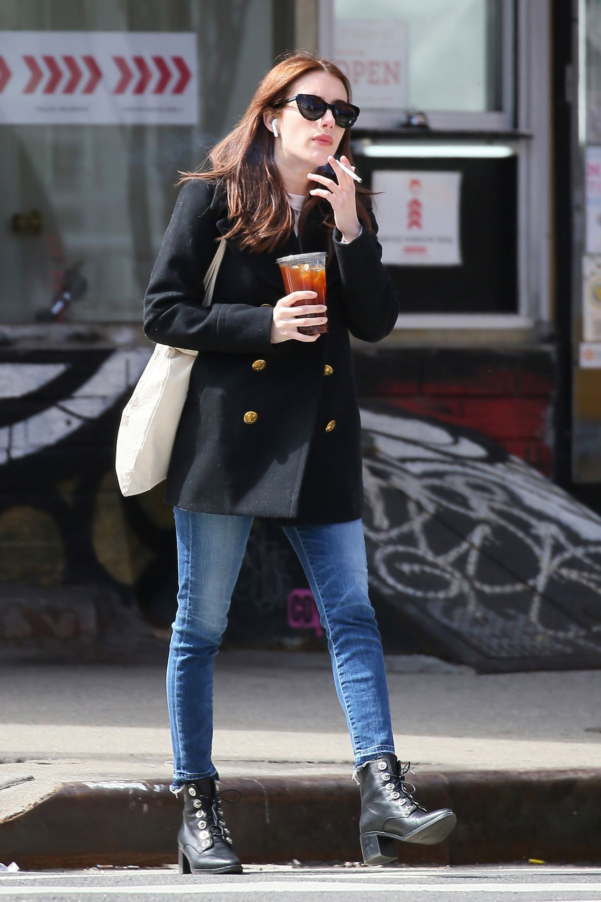 EMMA ROBERTS Smokes a Cigarette Out in New York 03/30/2017 – HawtCelebs