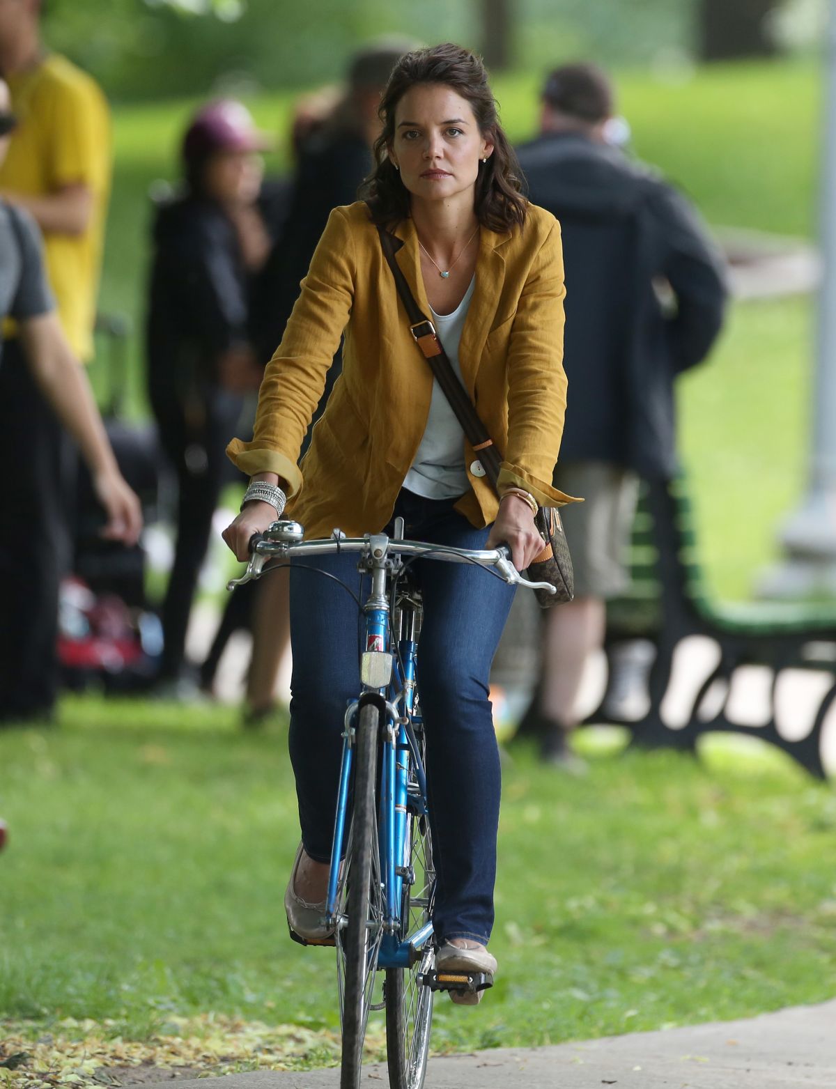 KATIE HOLMES Riding a Bike on the Set of The Gift in Montreal 06/22 ...