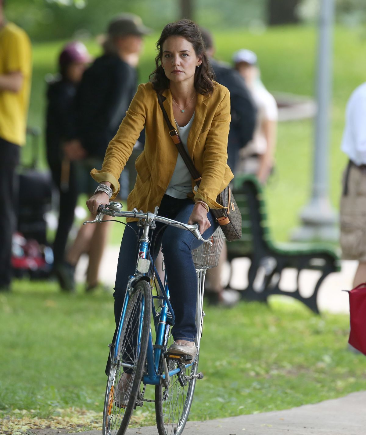 KATIE HOLMES Riding a Bike on the Set of The Gift in Montreal 06/22 ...