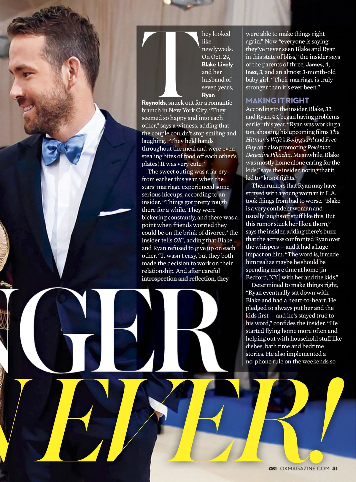 BLAKE LIVELY and Ryan Reynolds in Ok! Magazine, November 2019 – HawtCelebs