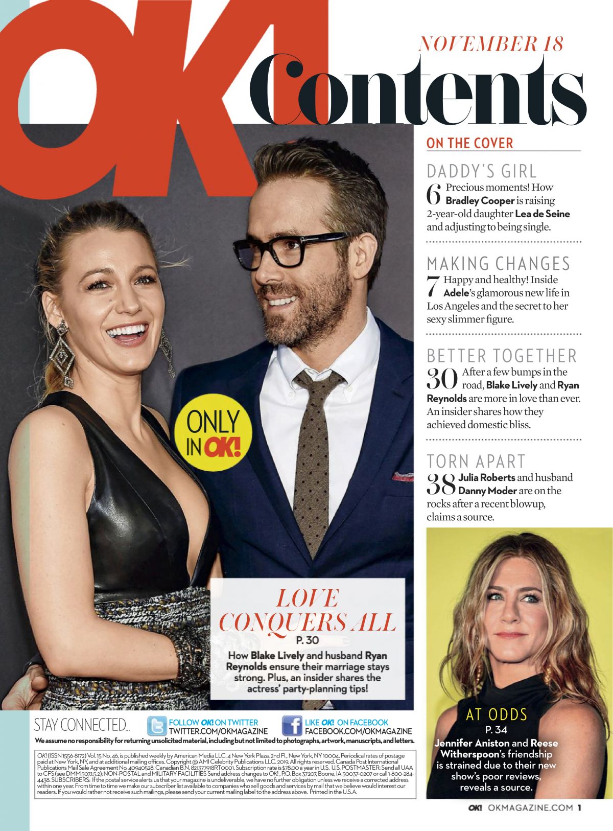 BLAKE LIVELY and Ryan Reynolds in Ok! Magazine, November 2019 – HawtCelebs