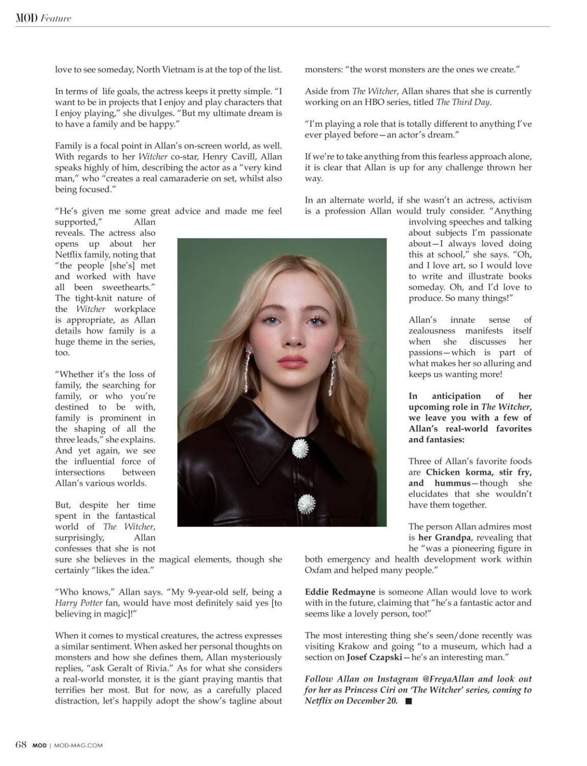 FREYA ALLAN in Mod Magazine, Autumn 2019 – HawtCelebs