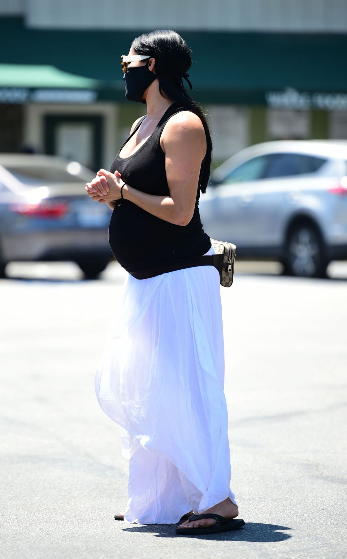 Pregnant NIKKI BELLA Wearing Mask Out in Los Angeles 05/01/2020 ...