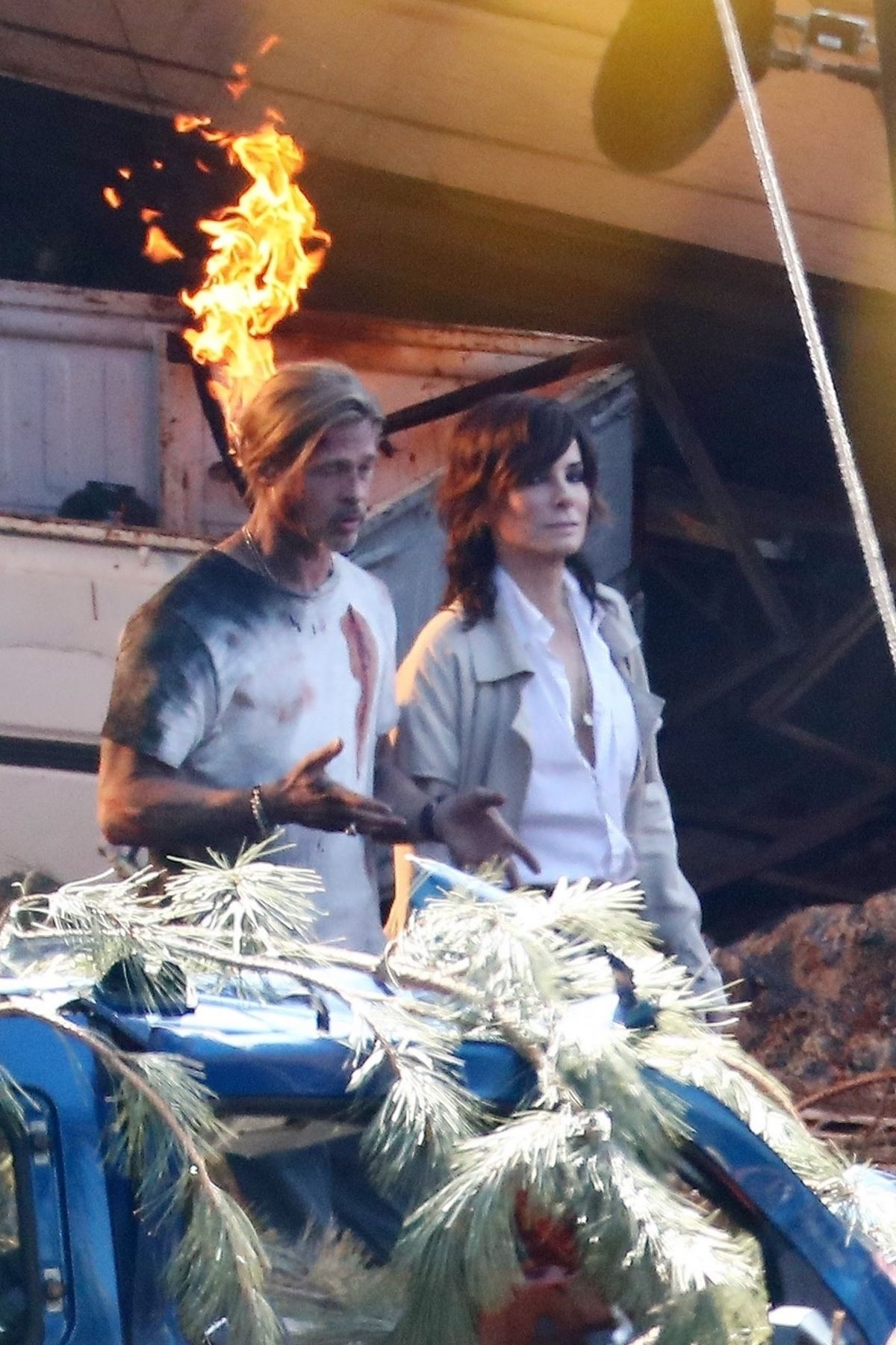 SANDRA BULLOCK and Brad Pitt on the Set of Bullet Train in Los Angeles ...