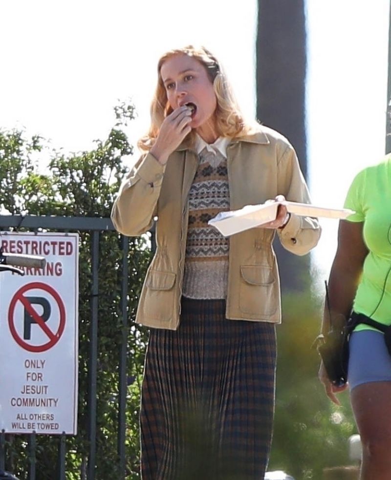 BRIE LARSON on the Set of Lessons in Chemistry in Los Angeles 08/10 ...