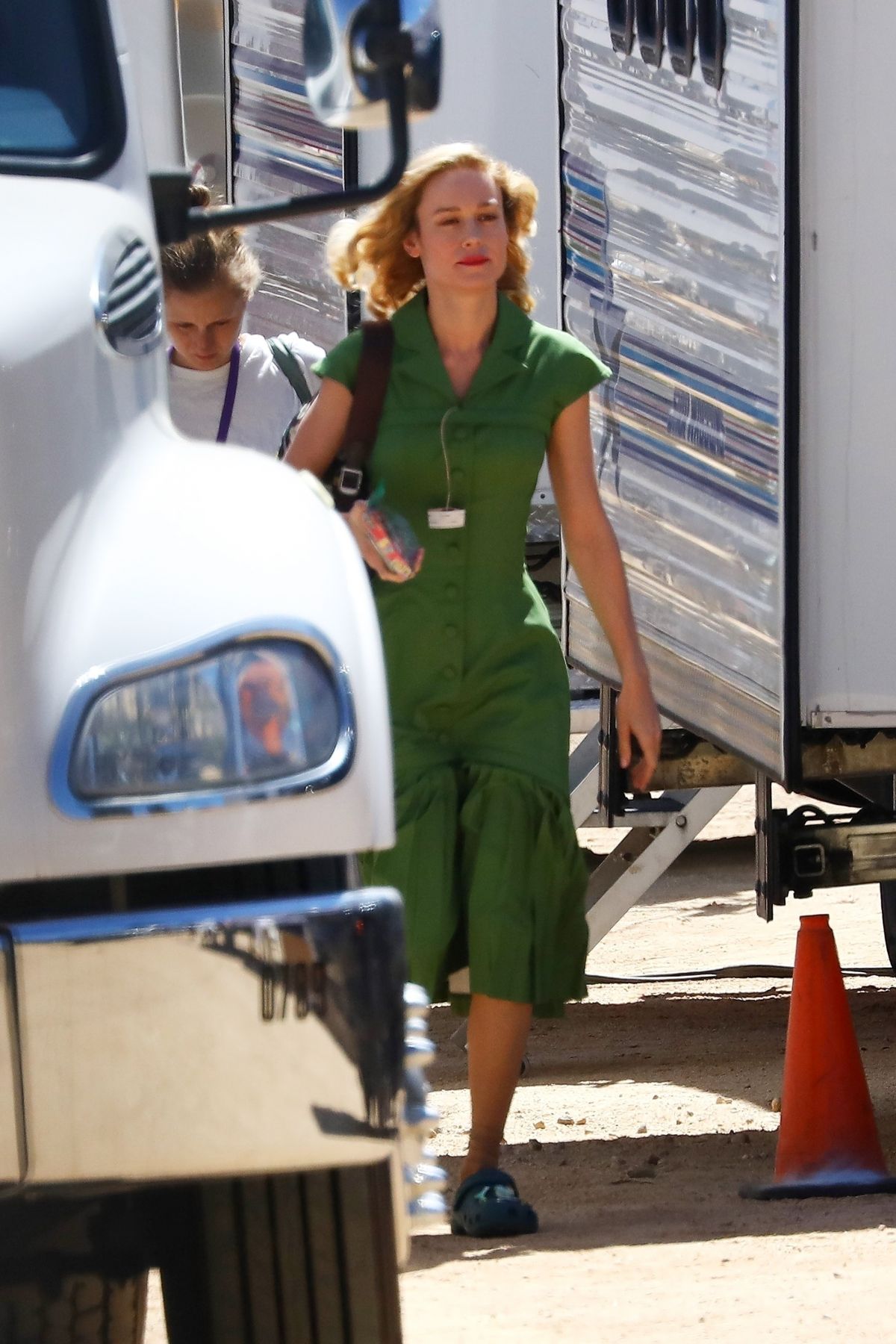 BRIE LARSON on the Set of Lessons in Chemistry in Los Angeles 08/11 ...