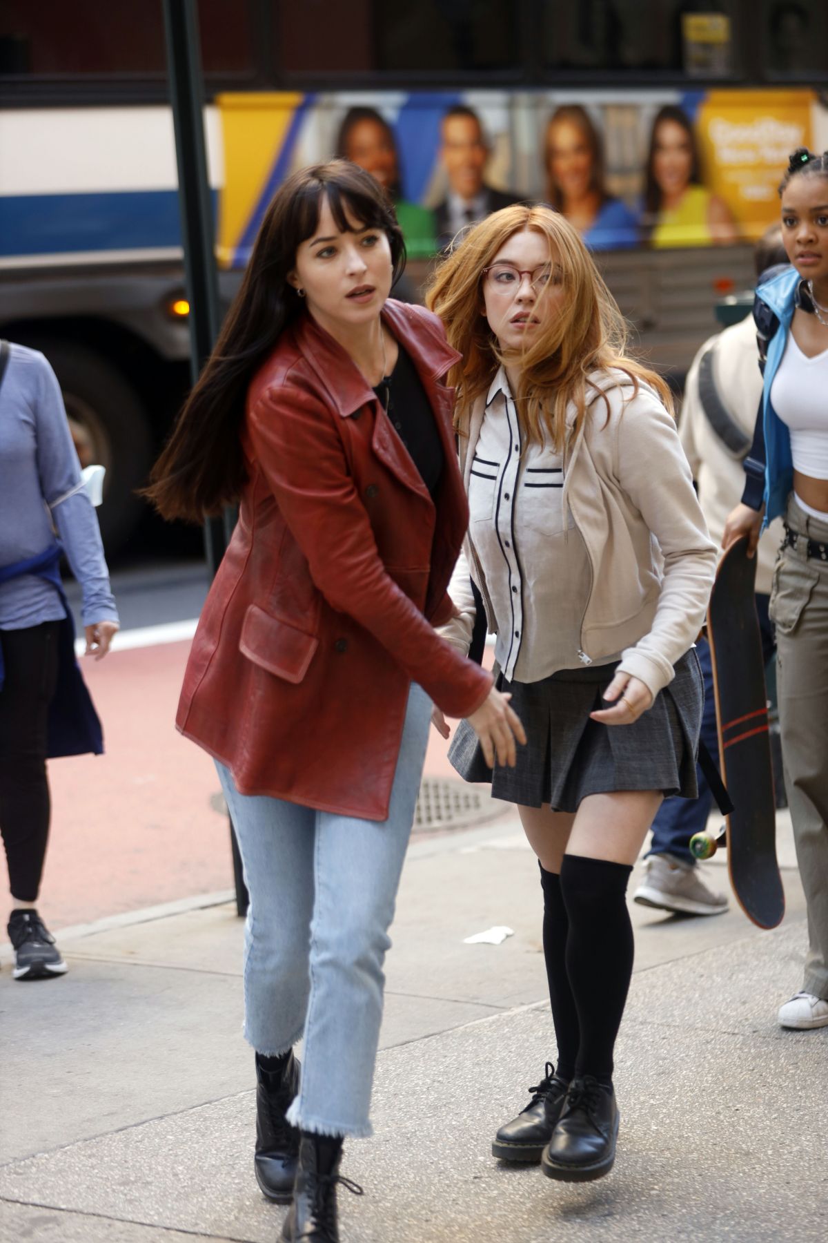 SYDNEY SWEENEY and DAKOTA JOHSNON on the Set of Madame Web in New York ...