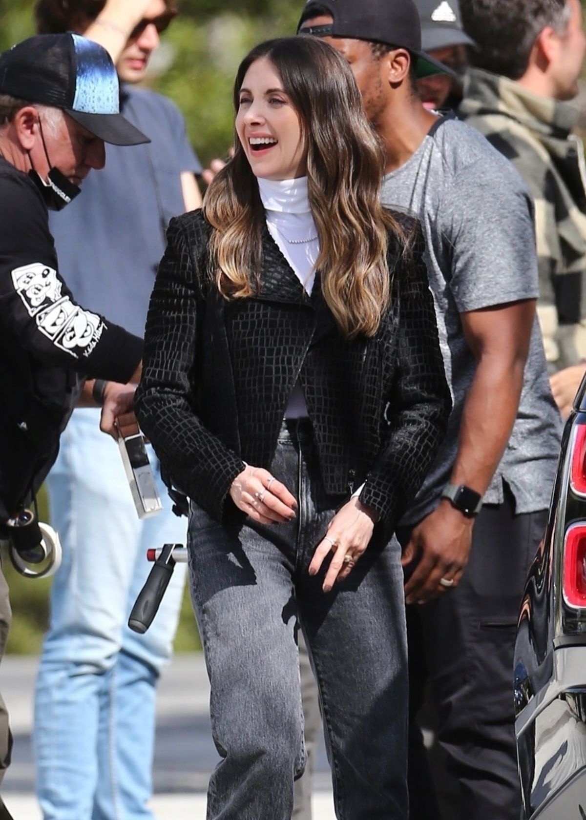 ALISON BRIE and Danny Pudi Filming a Skit for Carpool Karaoke in Los ...