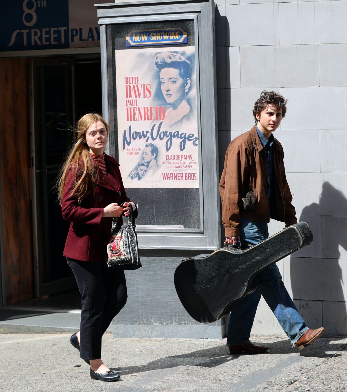 ELLE FANNING and Timothee Chalamet on the Set of A Complete Unknown in ...