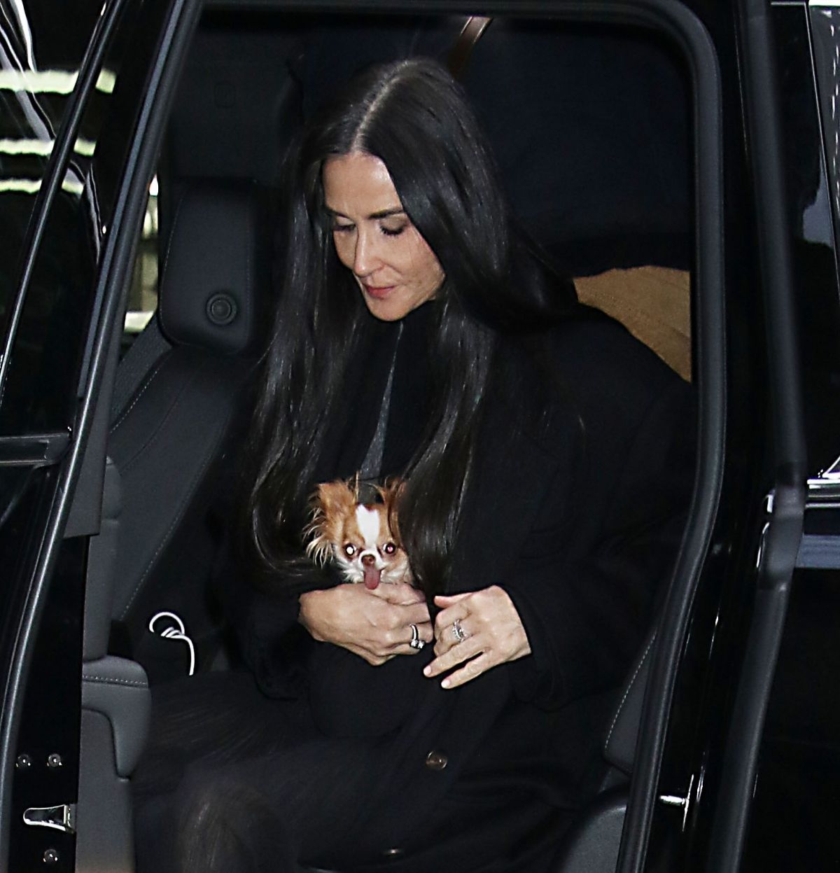 DEMI MOORE Arrives at The Substance Screening with Her Dog Pilaf 12/04 ...