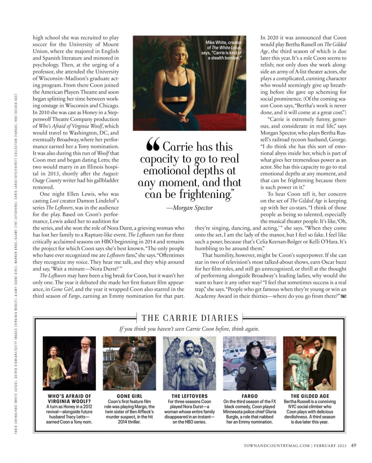 CARRIE COON in Town & Country Magazine, February 2025 – HawtCelebs