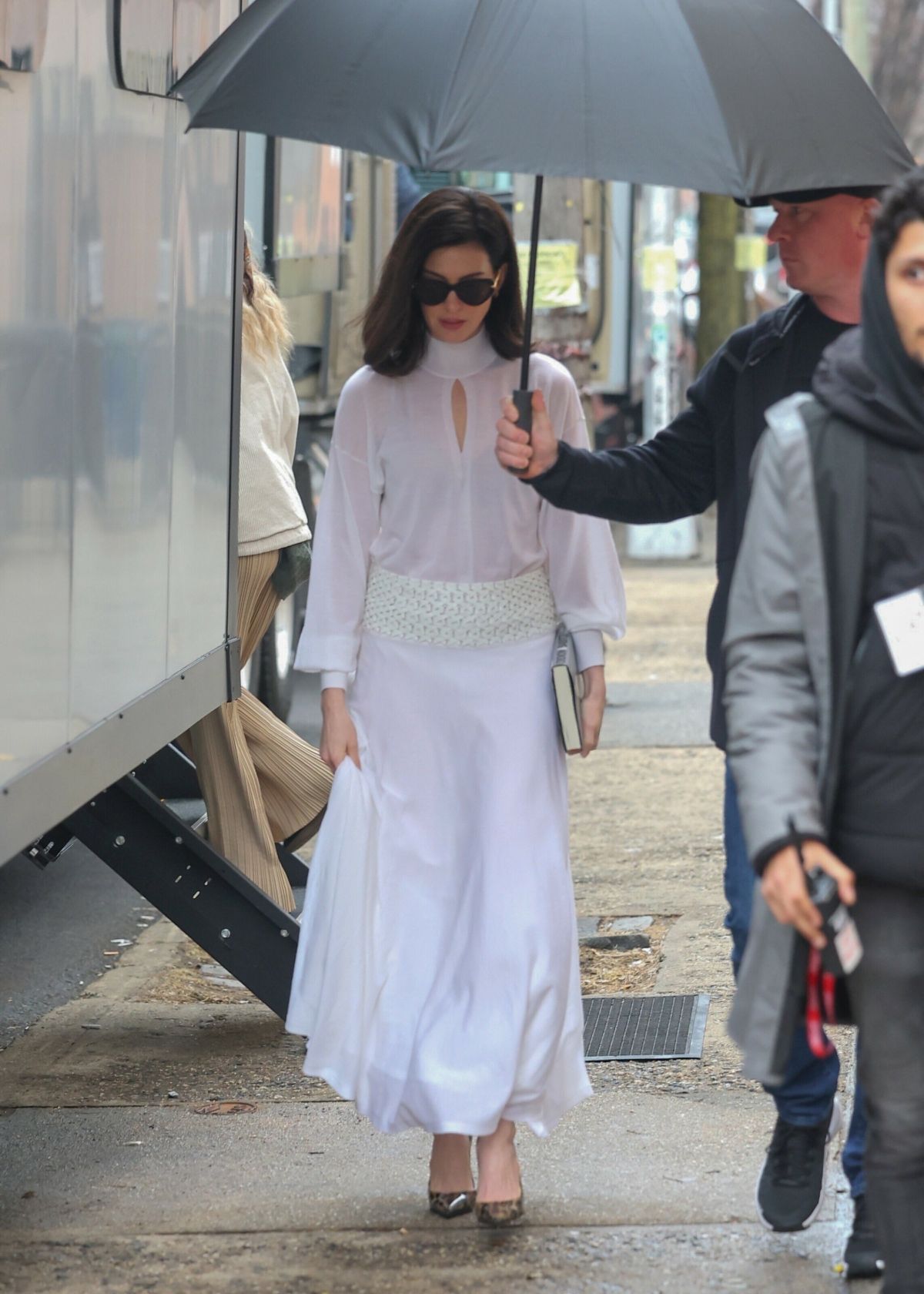 ANNE HATHAWAY on the Set of Verity in Queens in New York 02/27/2025 ...