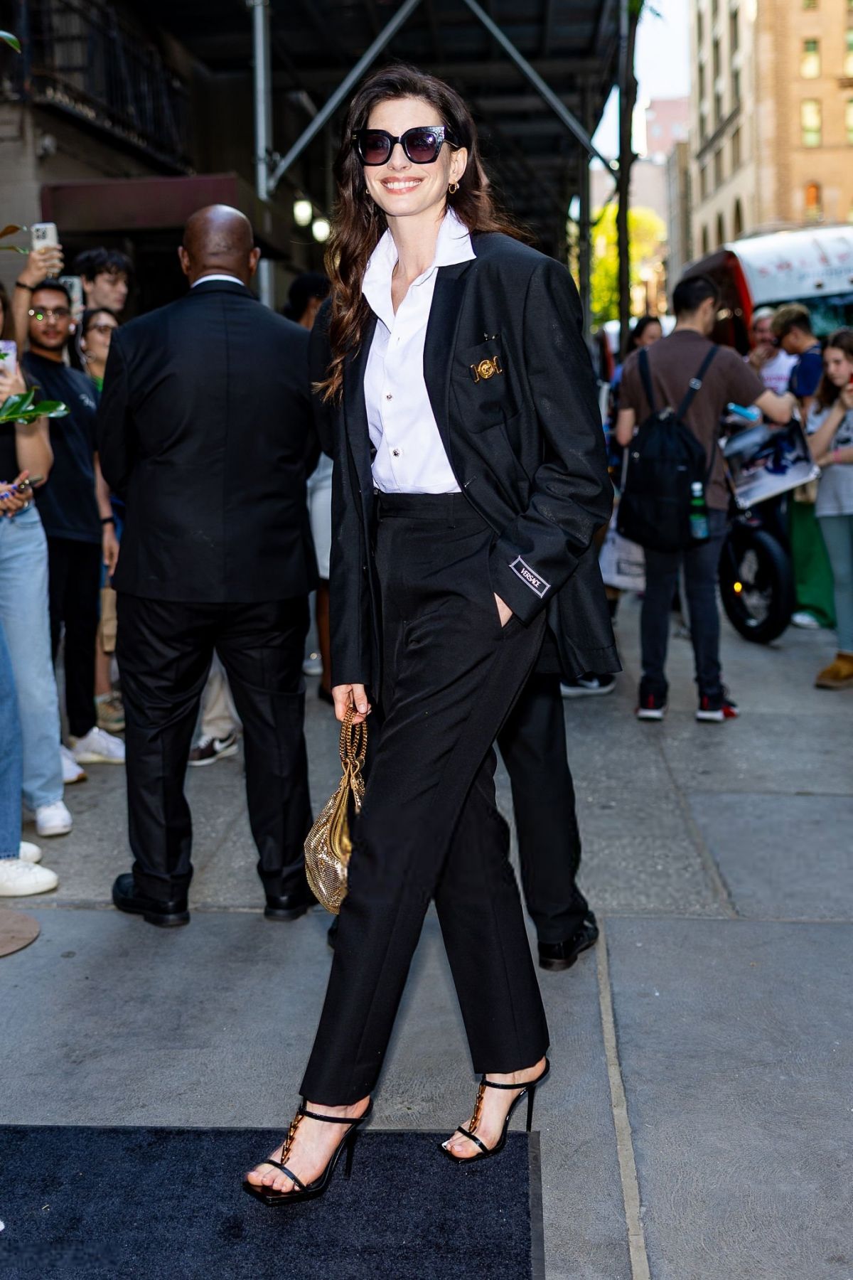 ANNE HATHAWAY Arrives at Moda Operandi Pre-Met Gala Cocktail Party in ...