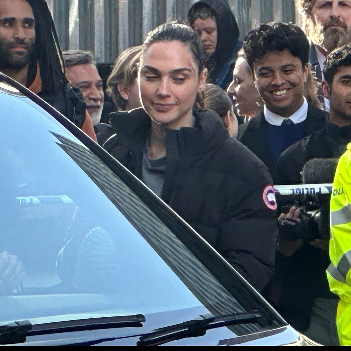 GAL GADOT and Alfred Enoch on the Set of The Runner in Canary Wharf in ...