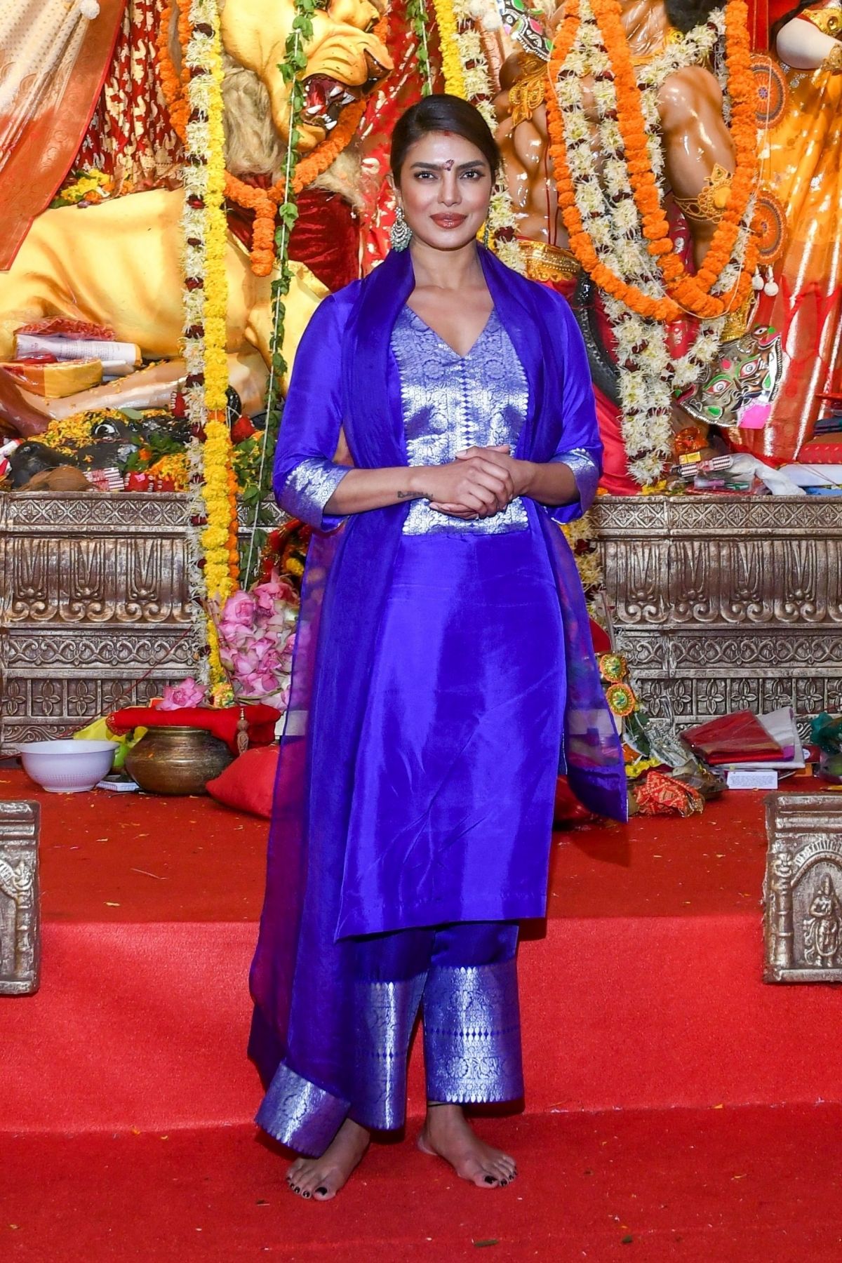 PRIYANKA CHOPRA in Traditional Attire at Durga Puja Celebrations in ...