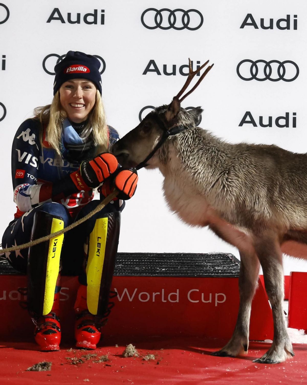 MIKAELA SHIFFRIN with Santa and Reindeer at Women’s Ski Slalom in ...