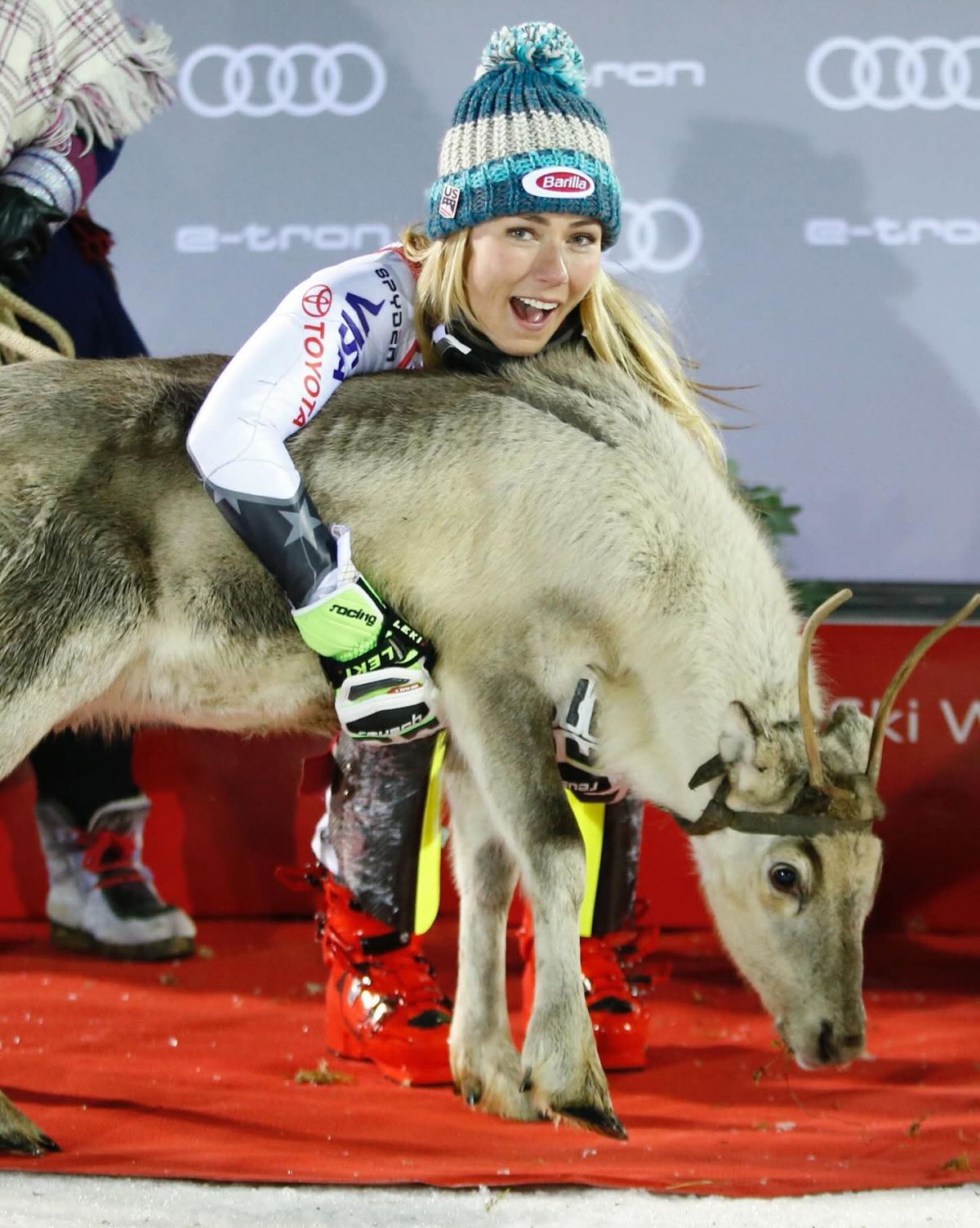 MIKAELA SHIFFRIN with Santa and Reindeer at Women’s Ski Slalom in ...