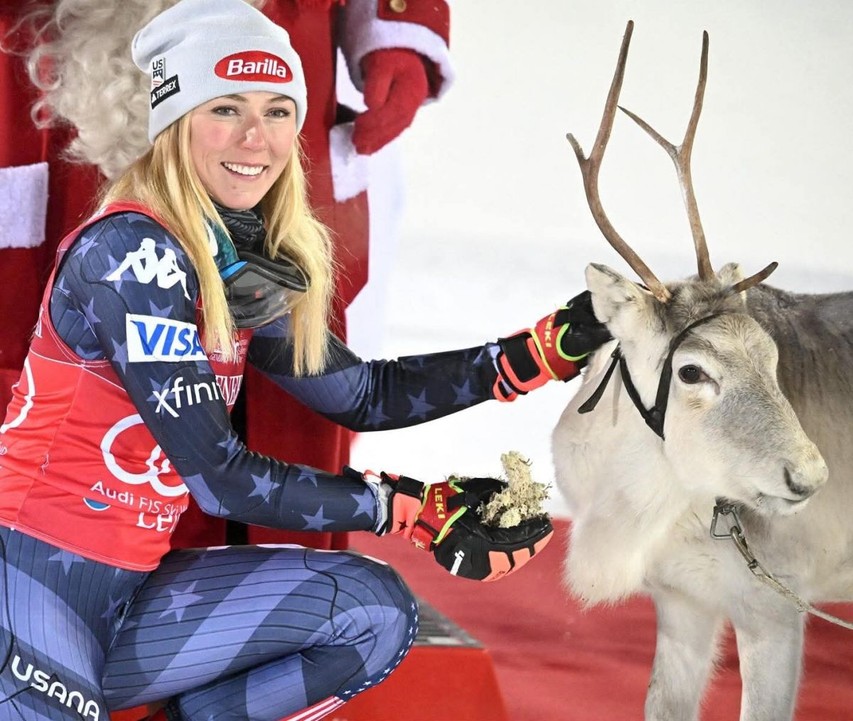 MIKAELA SHIFFRIN with Santa and Reindeer at Women’s Ski Slalom in ...